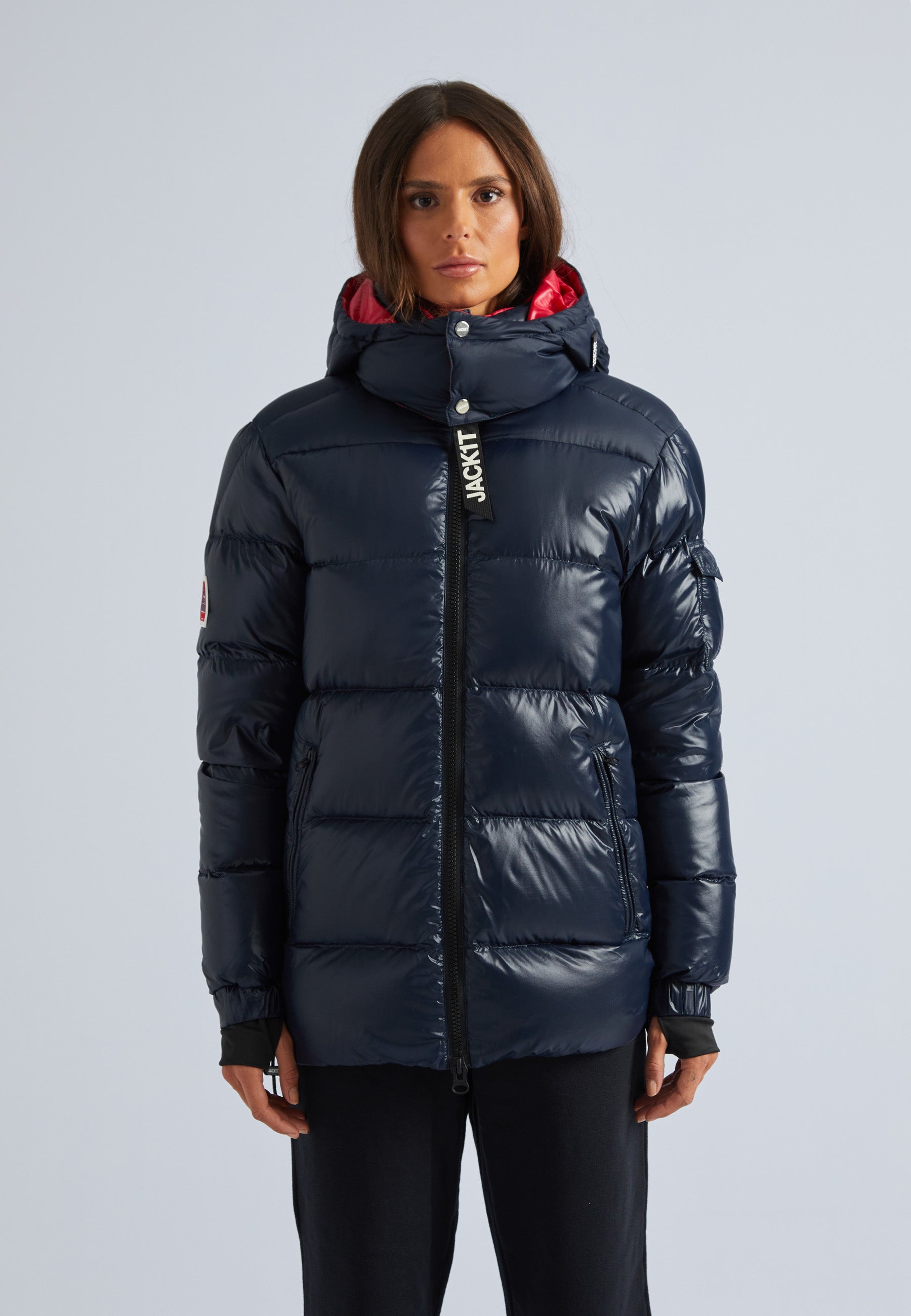 Shop Women's Front Runner Slick Puffer Jacket in Navy/Pink | JACK1T